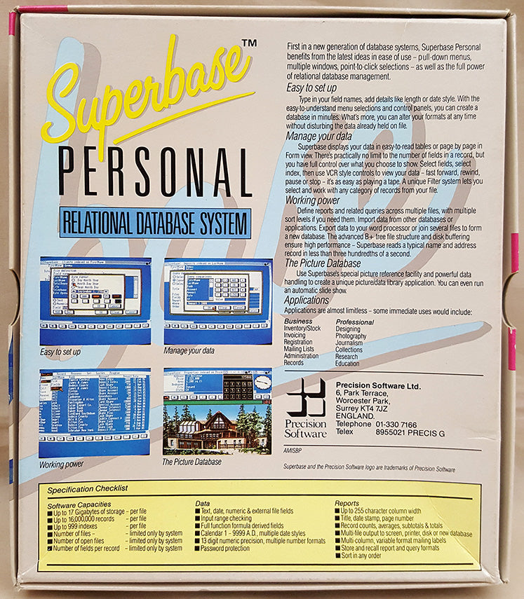 Superbase Personal v1.0 ©1987 Precision Software for Commodore Amiga – My Amiga Shop