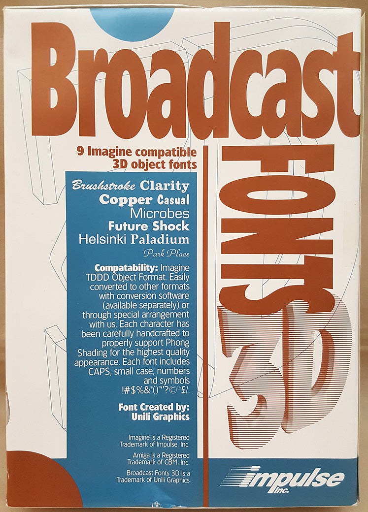 Broadcast Fonts 3D for Imagine 3D - 1991 Impulse Inc. for Commodore Am ...