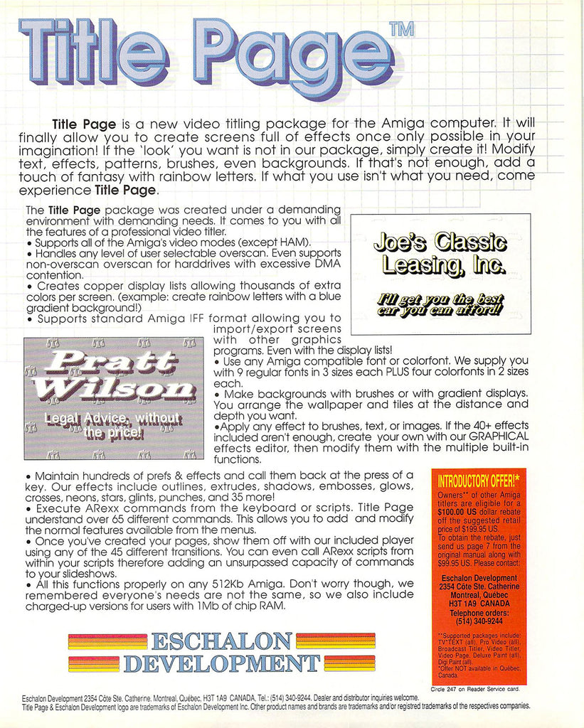Title Page v1.0 Titling Software - 1990 Robert Salesas for Commodore A ...
